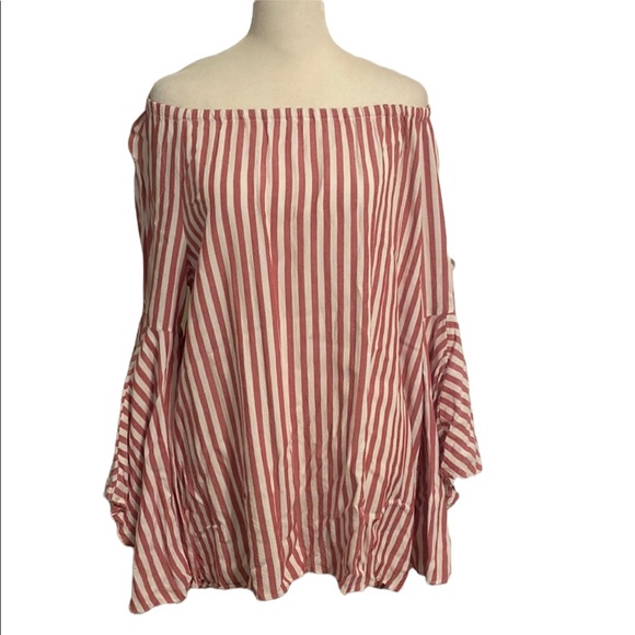 Fever | Tops | Fever Off Shoulder Striped Tunic Top With Ruffle Sleeves ...